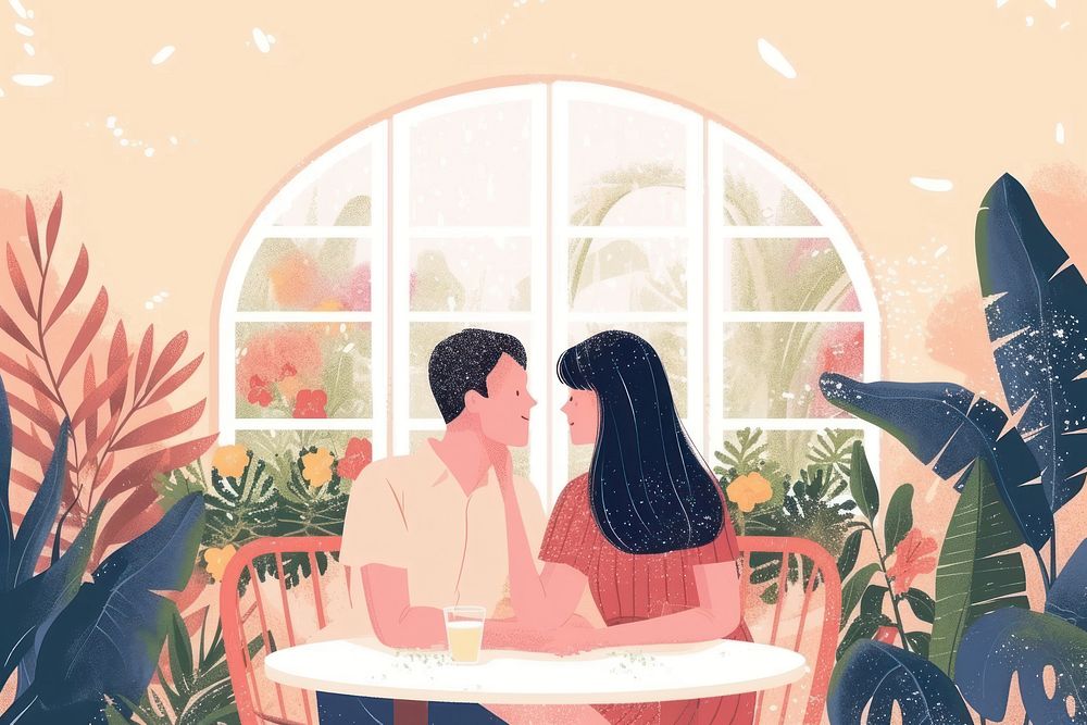 Couple dating table kissing cartoon | Premium Photo Illustration - rawpixel