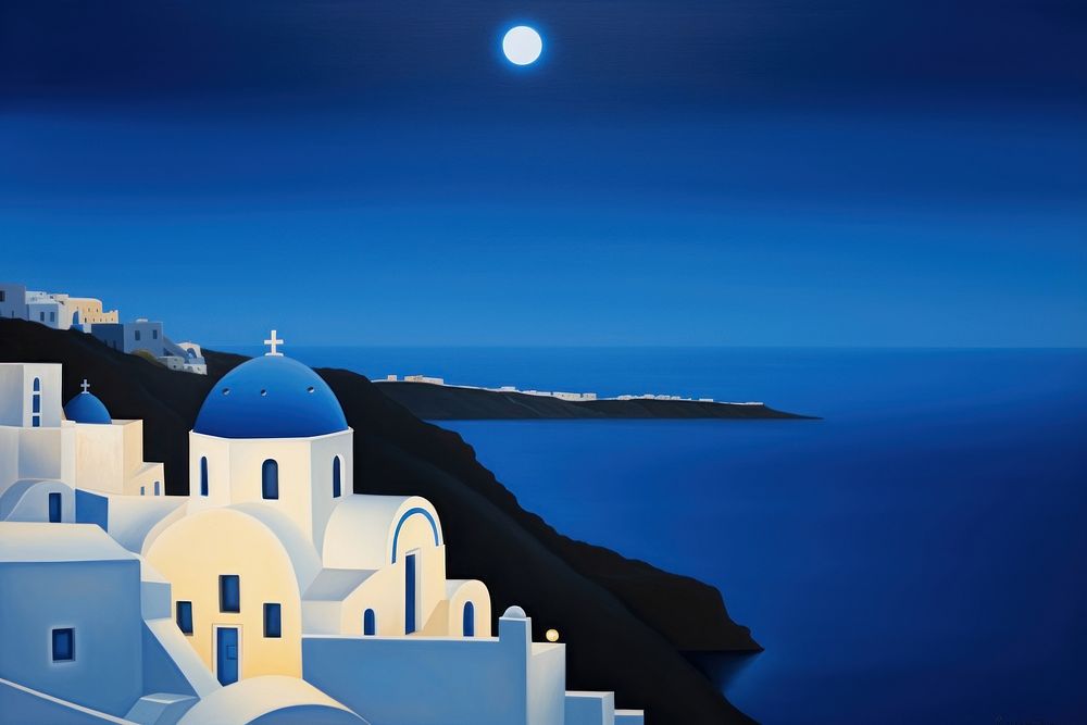 Mediterranean night landscape santorini. | Free Photo Illustration ...