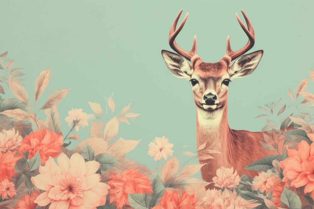 Deer flower wildlife animal. | Premium Photo Illustration - rawpixel