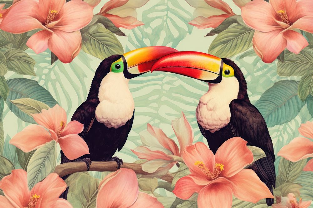 Toucans animal flower plant. | Free Photo Illustration - rawpixel