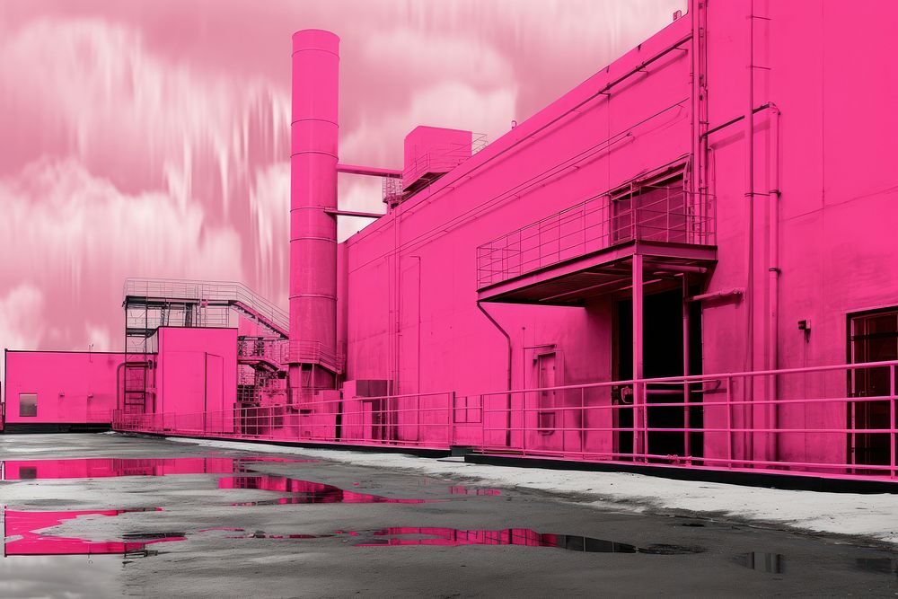 Factory architecture building pink. | Premium Photo Illustration - rawpixel