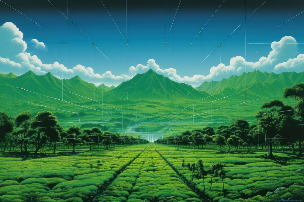 Airbrush art green field landscape | Premium Photo Illustration - rawpixel