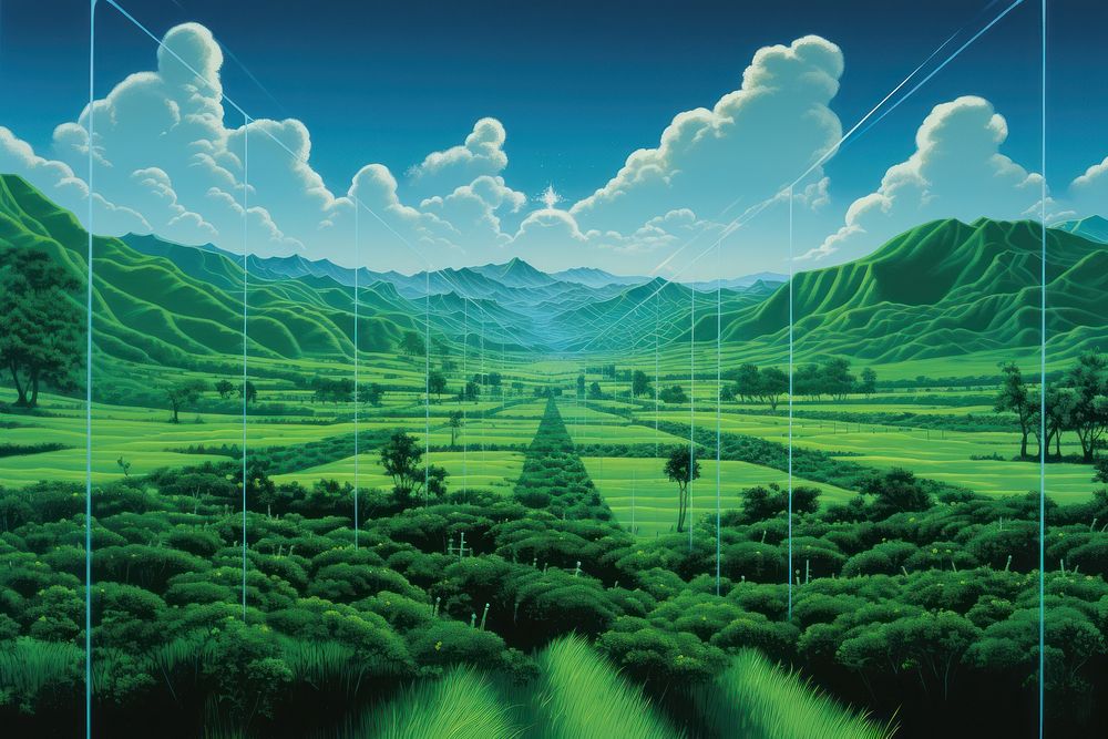 Airbrush art green field landscape | Premium Photo Illustration - rawpixel