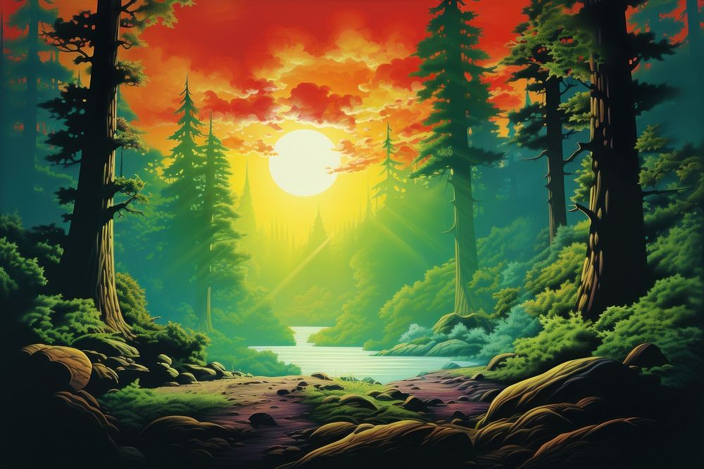 Airbrush art forest landscape sunlight | Premium Photo Illustration ...