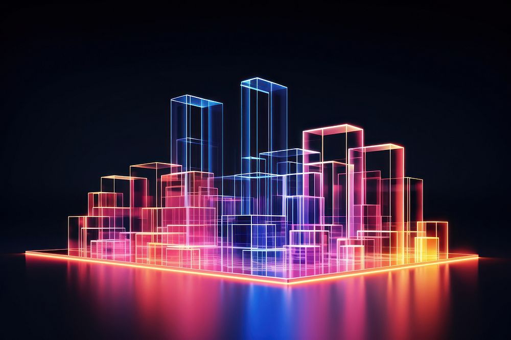 Neon buildings wireframe light neon | Free Photo Illustration - rawpixel