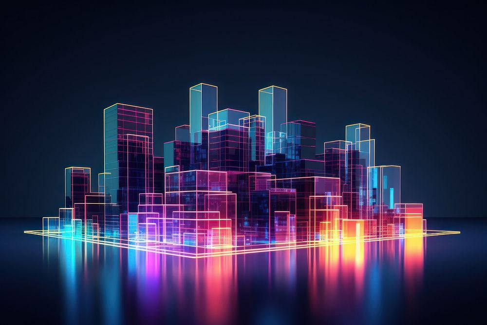 Neon buildings wireframe light neon | Premium Photo Illustration - rawpixel