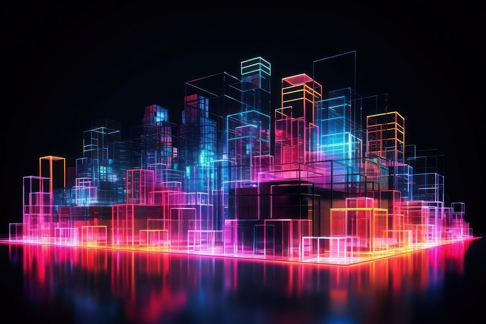 Neon buildings wireframe light neon | Premium Photo Illustration - rawpixel
