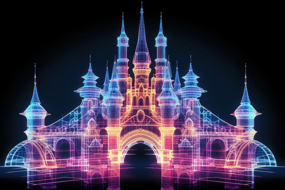 Neon castle wireframe purple light | Free Photo Illustration - rawpixel