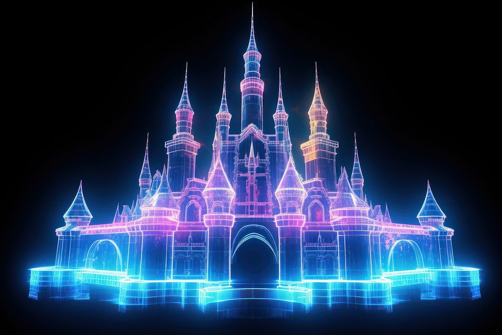 Neon castle wireframe light neon | Free Photo Illustration - rawpixel