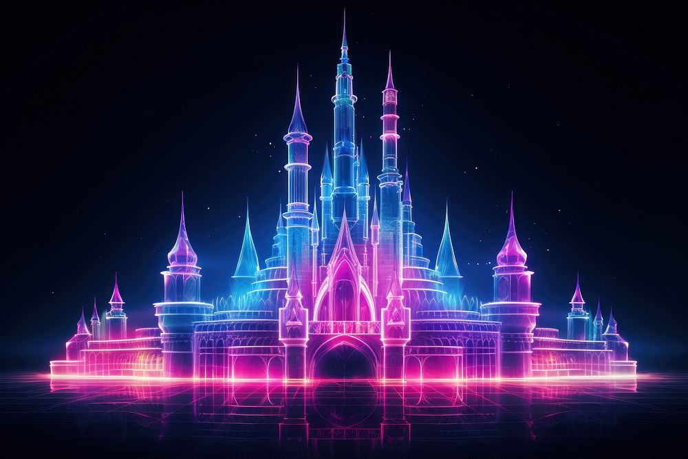 Neon castle wireframe light architecture | Premium Photo Illustration ...