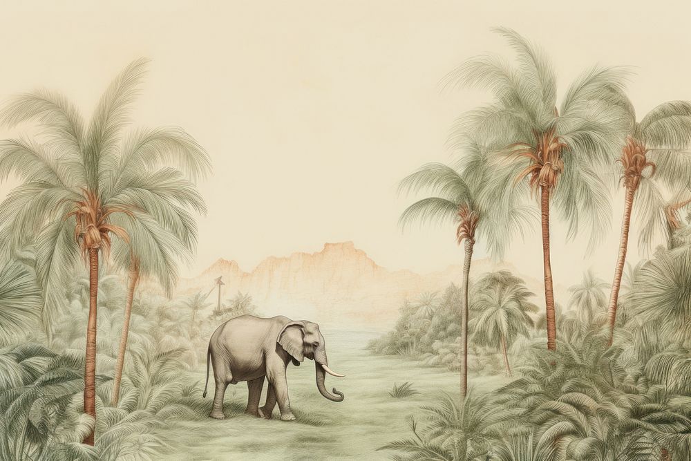 Elephant palm tree jungle drawing | Free Photo Illustration - rawpixel