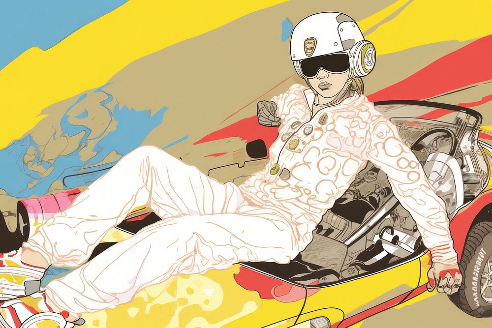 Race car drawing helmet comics. | Free Photo Illustration - rawpixel