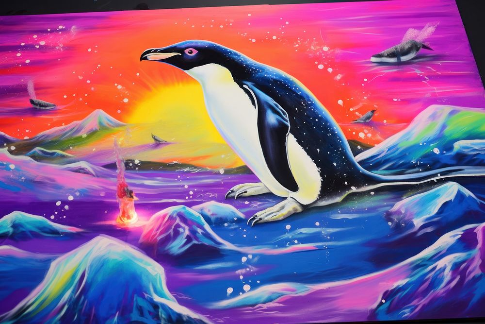 Emperor penguin painting animal bird. | Premium Photo Illustration ...