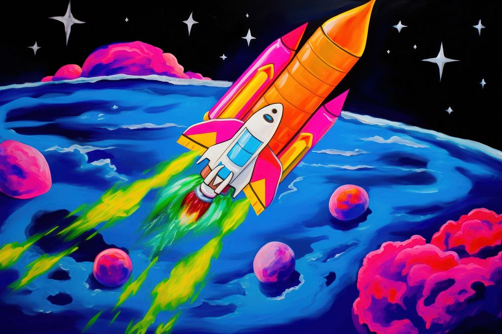 Flying rocket painting vehicle blue. | Premium Photo Illustration ...