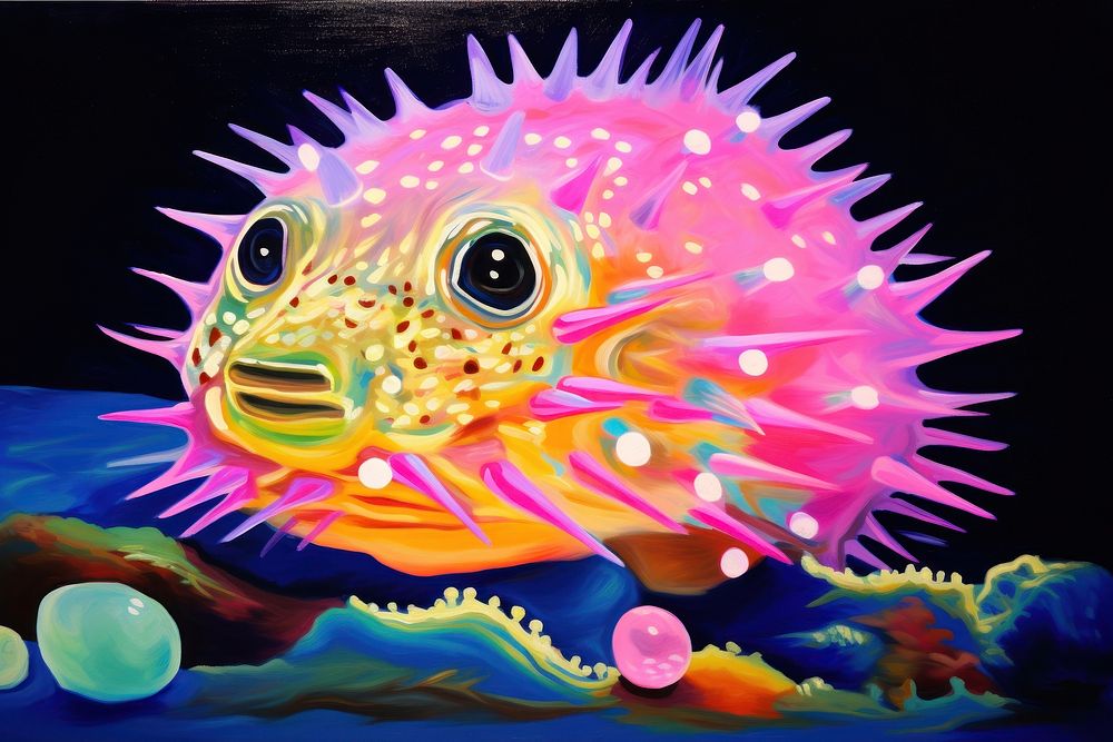 Pufferfish painting marine animal. | Free Photo Illustration - rawpixel