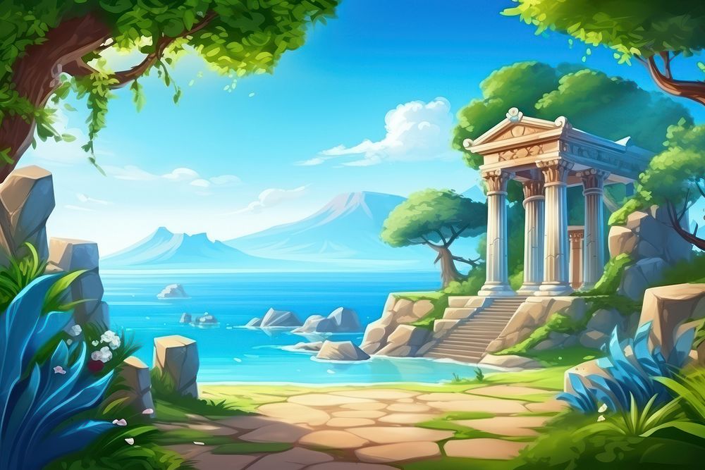 Greek landscape architecture outdoors. | Premium Photo Illustration ...