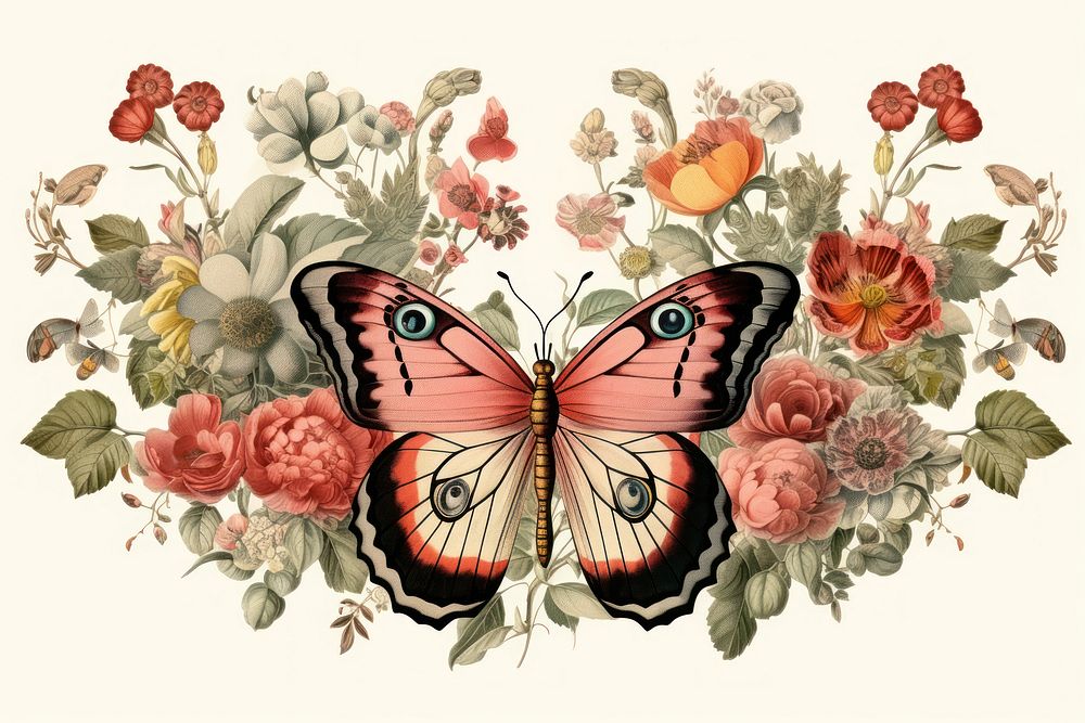Flower butterfly pattern plant art. | Premium Photo Illustration - rawpixel