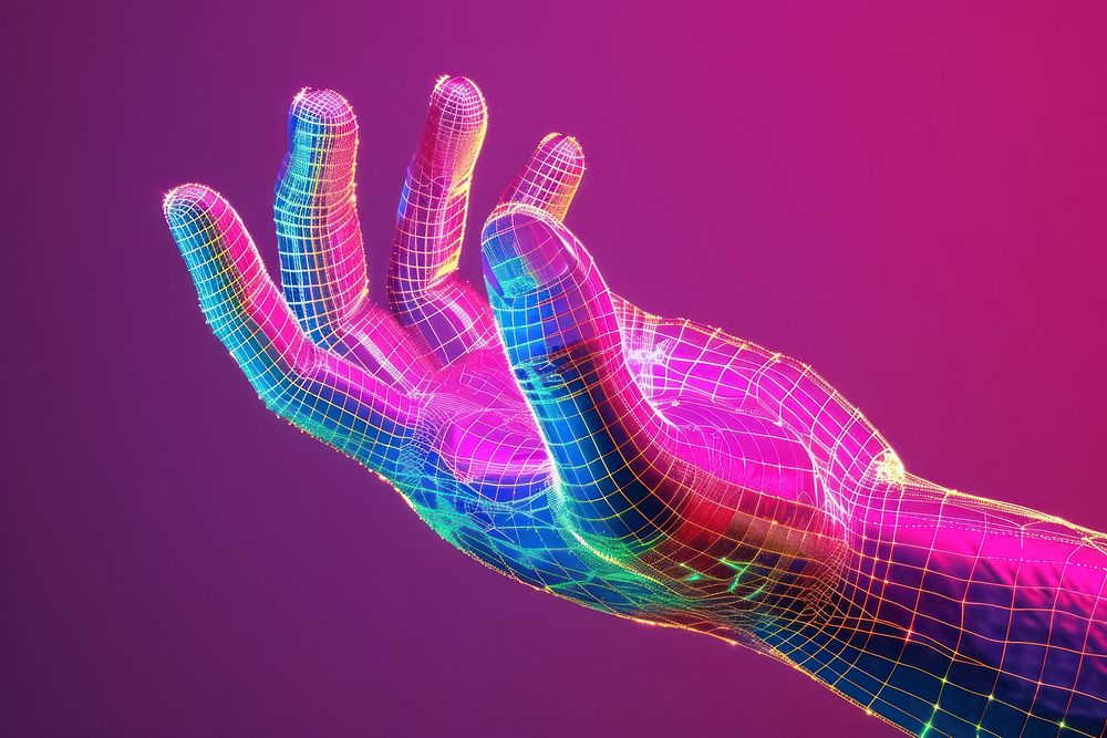 Wireframe hand grid purple light | Free Photo Illustration - rawpixel