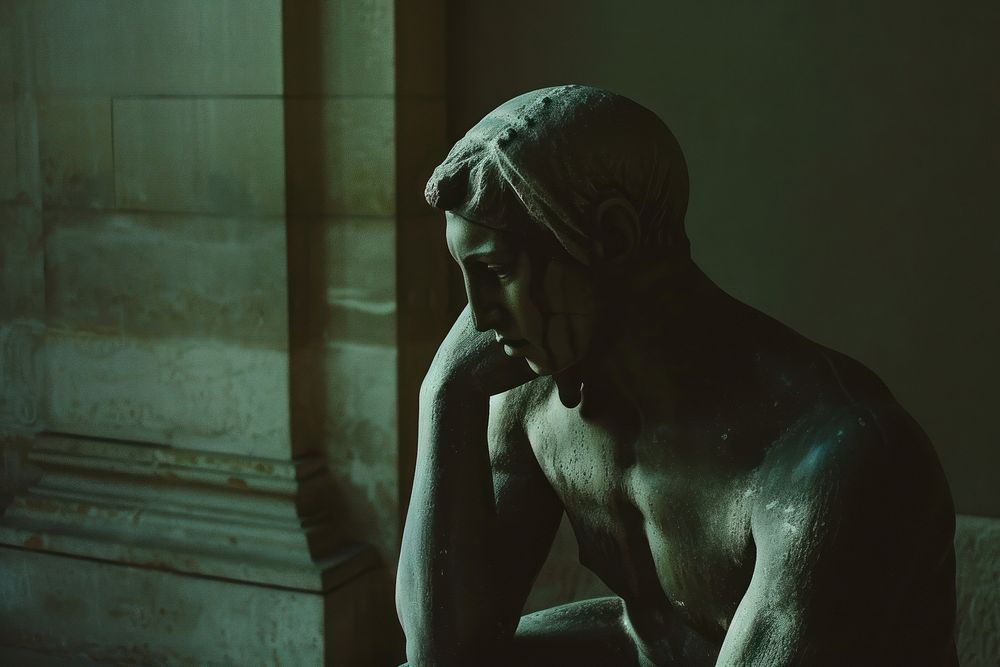 Thinker statue adult representation disappointment. | Premium Photo ...