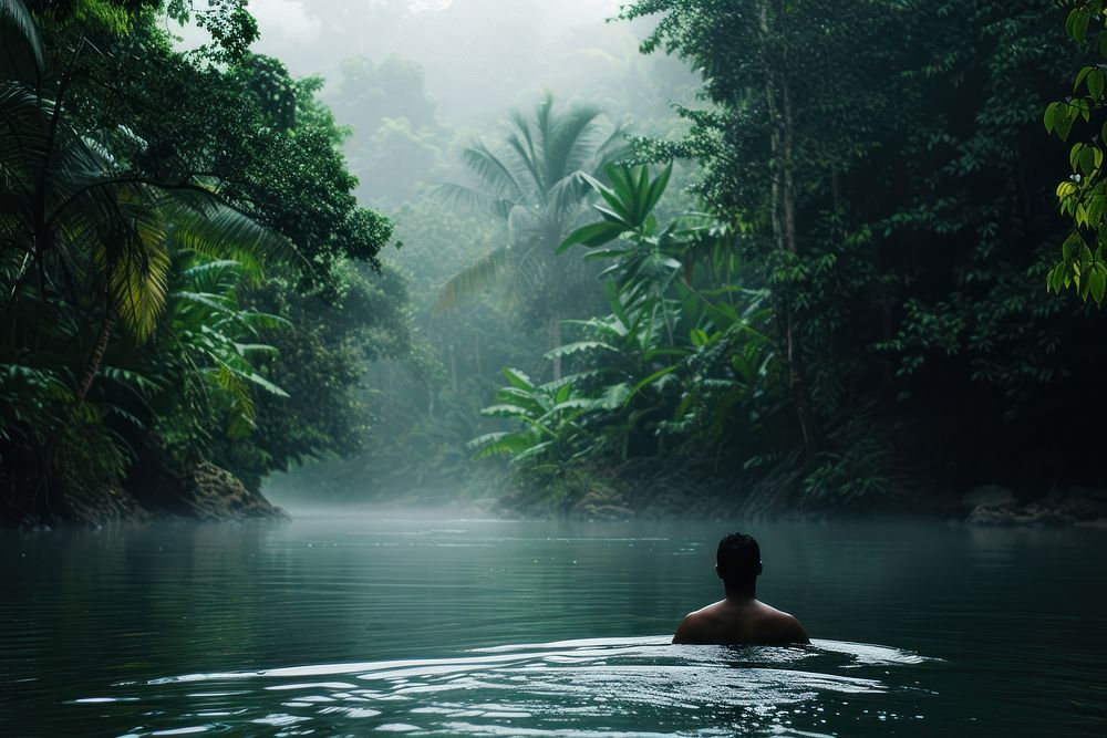 Man swiming river rain forest | Premium Photo - rawpixel