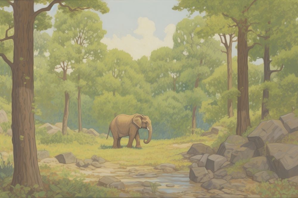 Elephant painting forest landscape. | Free Photo Illustration - rawpixel