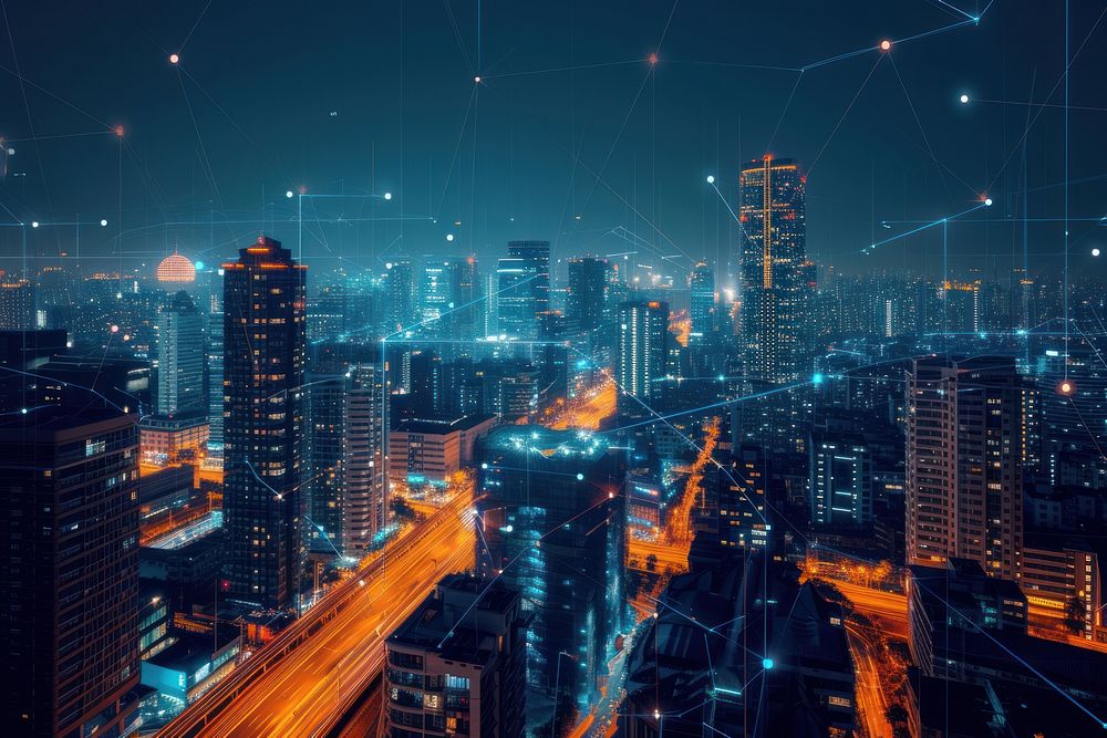 Smart city night architecture technology. | Free Photo Illustration ...