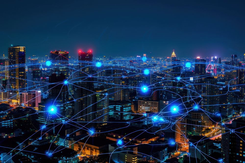 Smart city night architecture technology. | Premium Photo Illustration ...