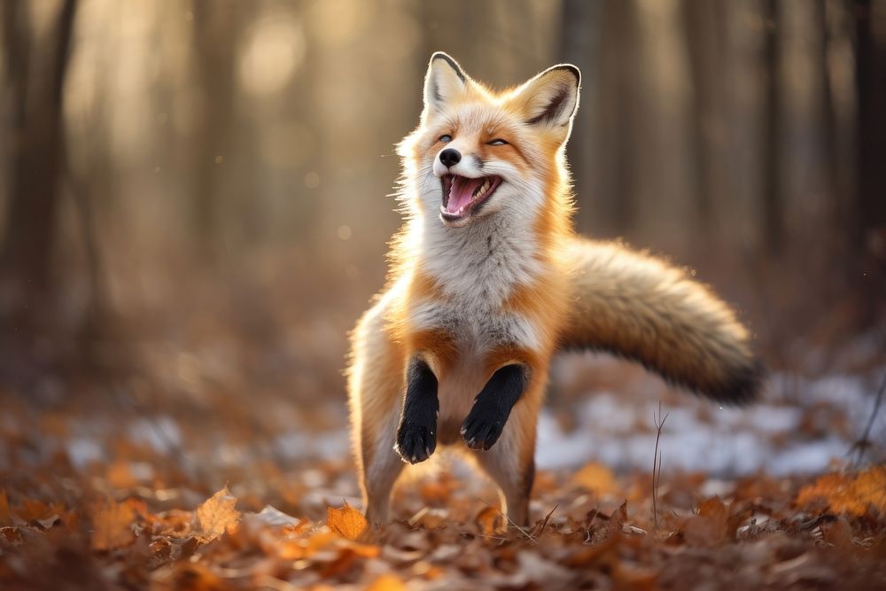 Happy smiling dancing fox wildlife | Free Photo - rawpixel