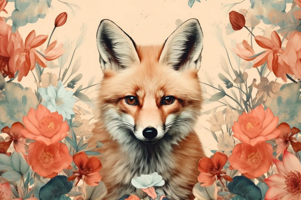 Fox flower pattern animal. | Premium Photo Illustration - rawpixel