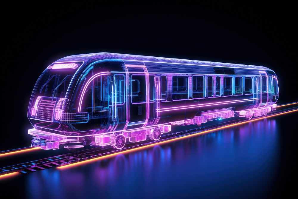 Neon train wireframe vehicle light | Free Photo Illustration - rawpixel