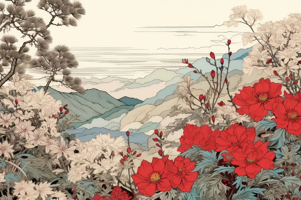 Flower bushes art painting pattern. | Premium Photo Illustration - rawpixel