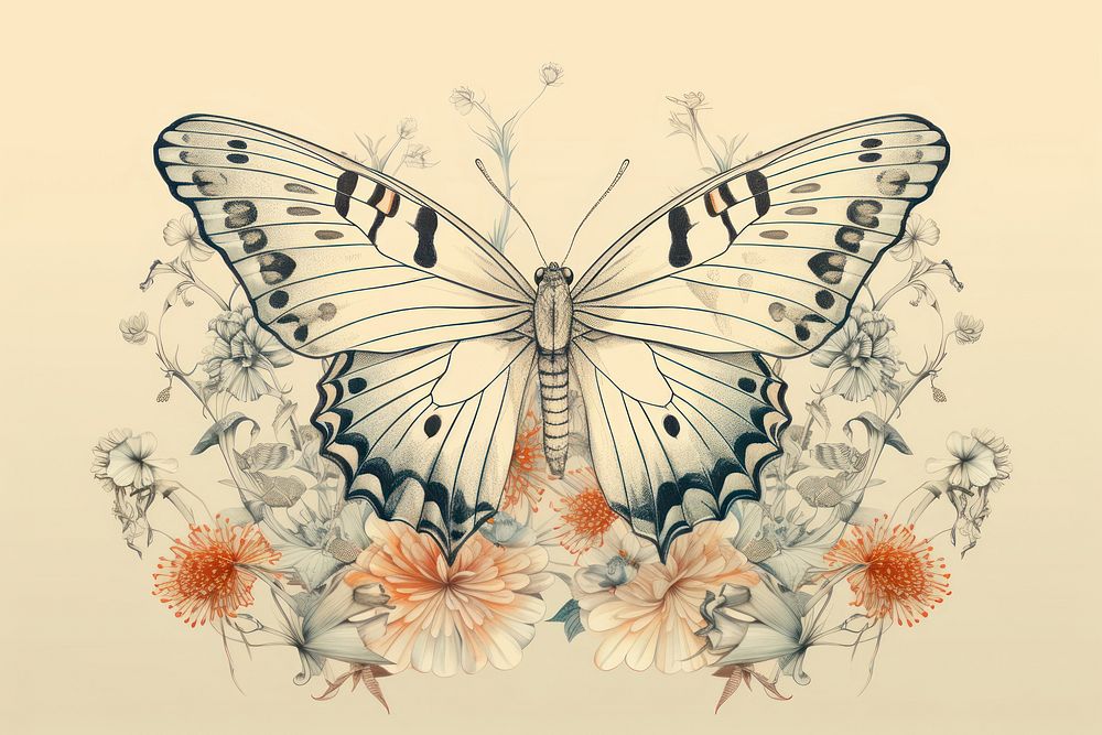 Butterfly drawing flower sketch | Premium Photo Illustration - rawpixel