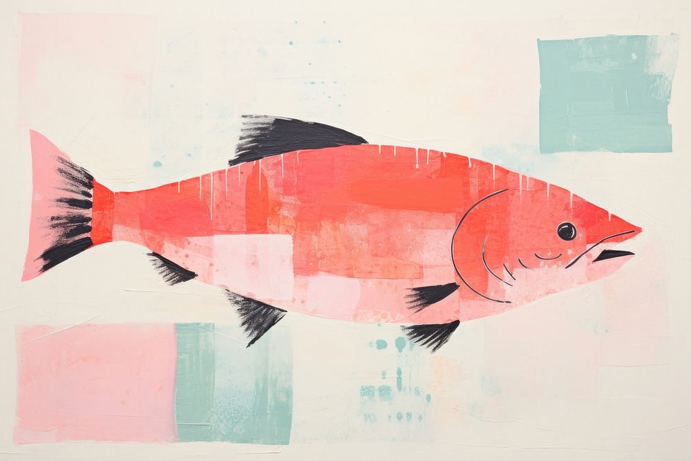 Salmon fish art painting animal. | Free Photo Illustration - rawpixel