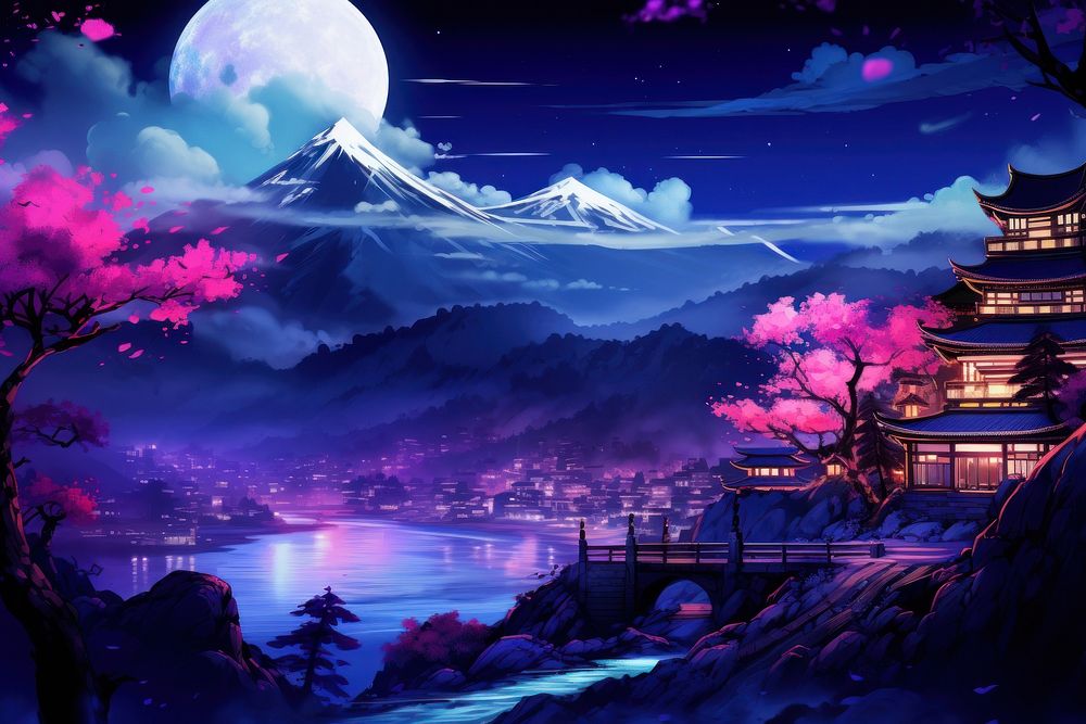 Neon Japanese citry landscape outdoors | Premium Photo Illustration ...