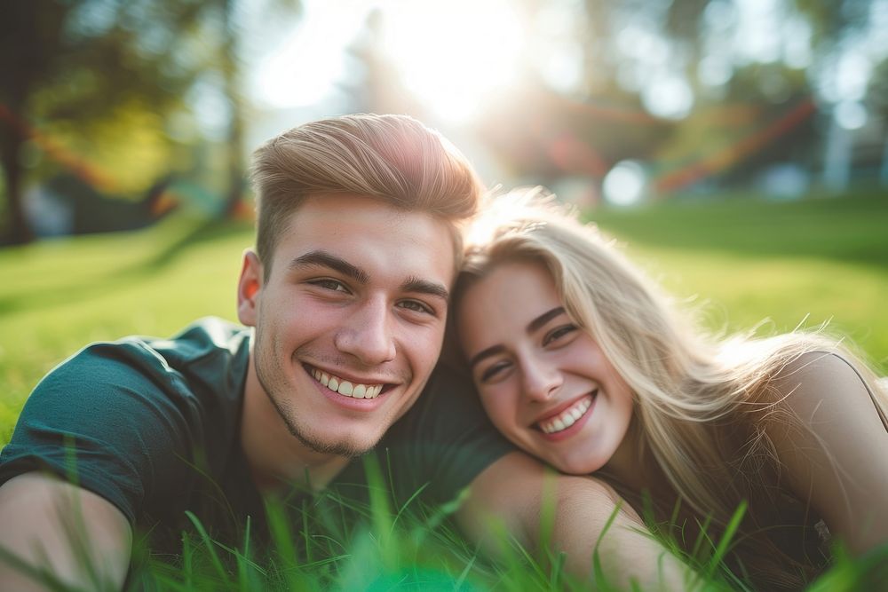 Happy Smiling Couple Outdoors Grass Premium Photo Rawpixel