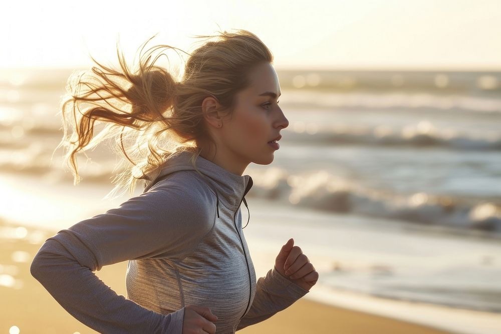Healthy woman running beach outdoors. | Premium Photo - rawpixel