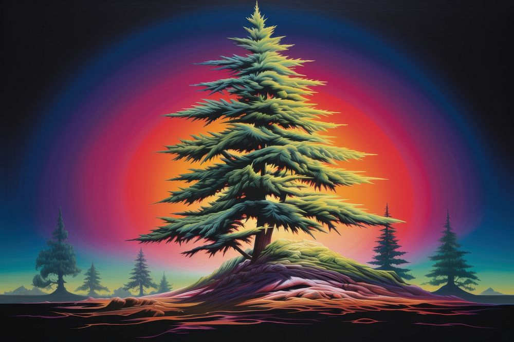 Pine tree art painting nature. | Premium Photo Illustration - rawpixel
