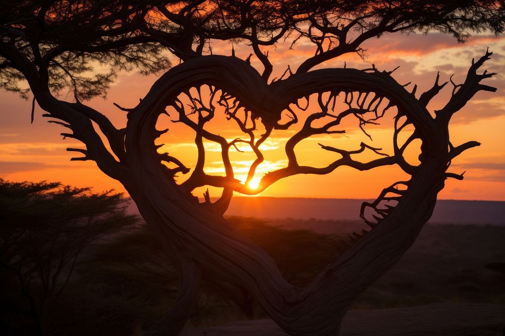 Heart-shaped tree silhouette formed sunset | Premium Photo - rawpixel