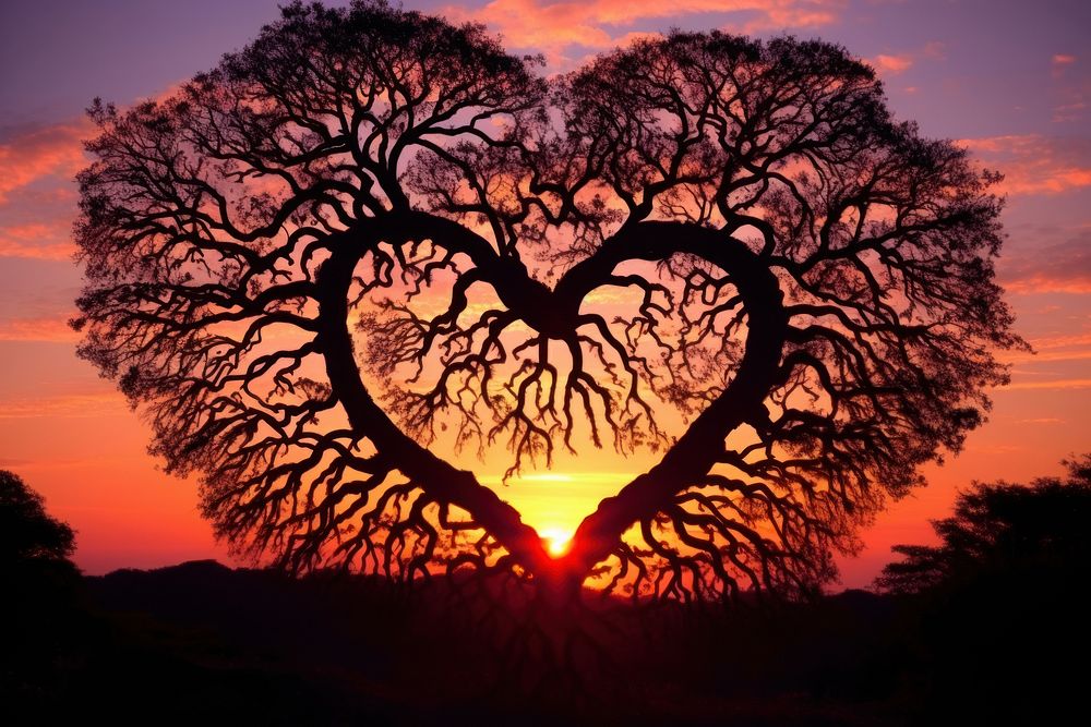 Heart-shaped tree silhouette formed sunset | Free Photo - rawpixel