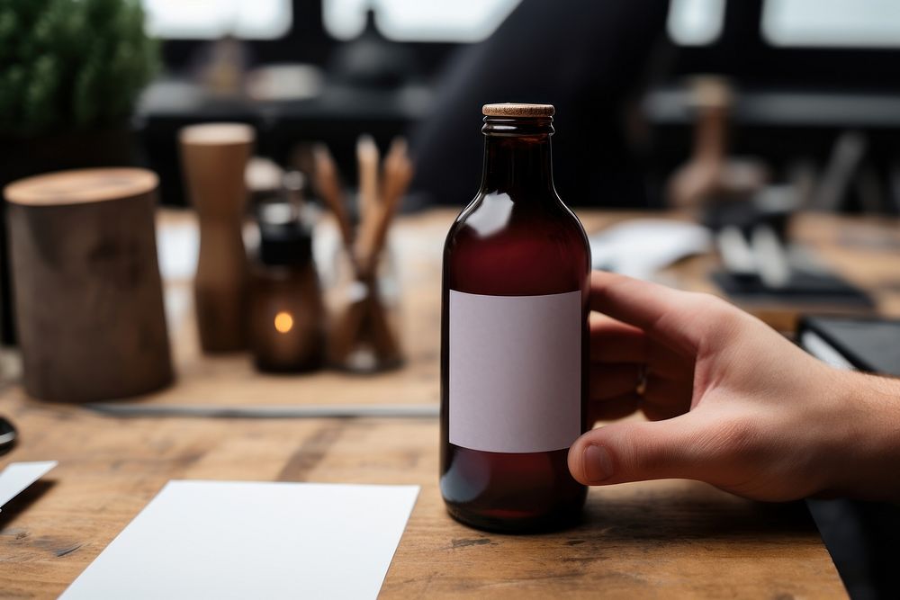 Hand putting label bottle table | Premium Photo - rawpixel