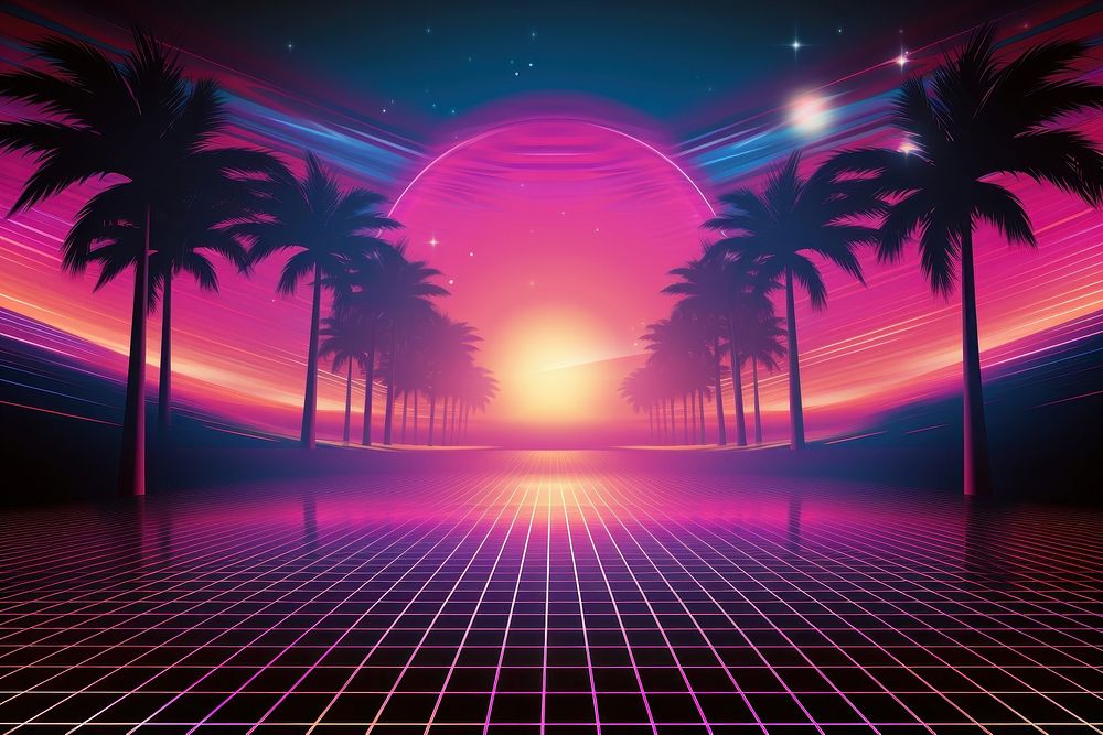 Retrowave sun and palm trees | Premium Photo Illustration - rawpixel