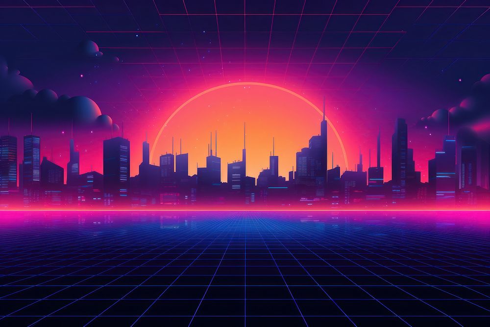 Retrowave city architecture cityscape abstract. | Premium Photo ...