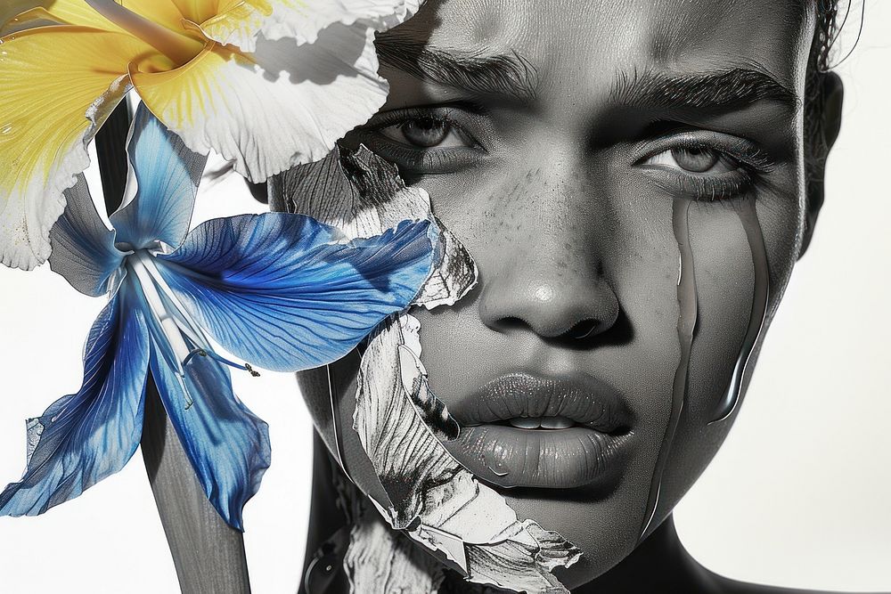 Paper collage women crying flower | Premium Photo Illustration - rawpixel