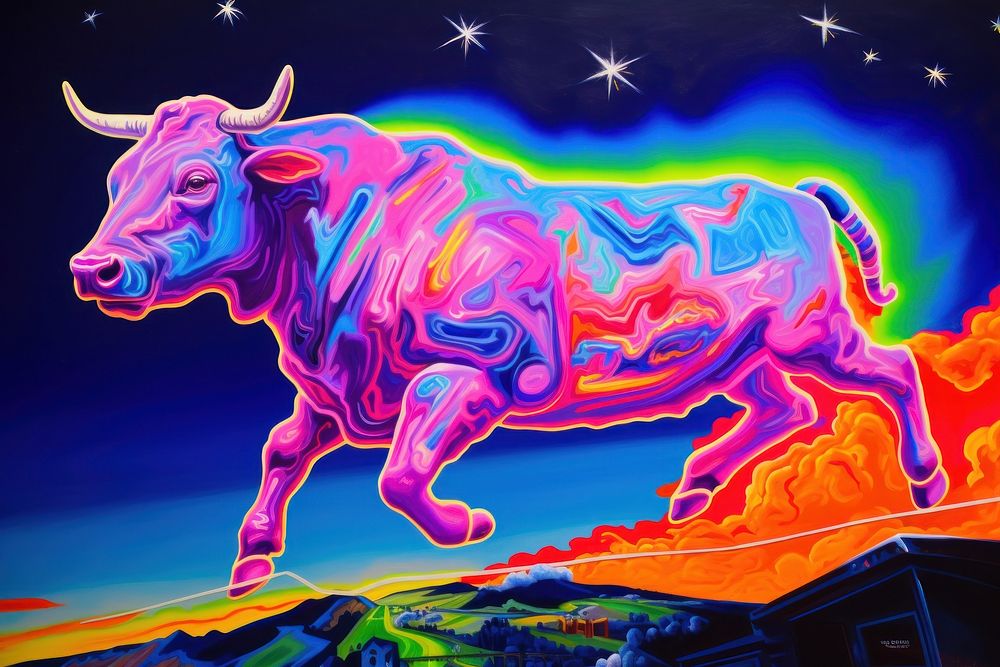 cow flying purple livestock cattle. | Premium Photo Illustration - rawpixel
