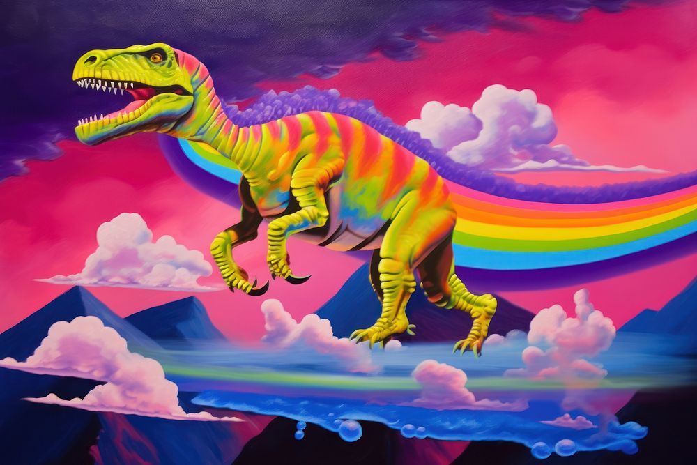 dinosaur flying painting yellow animal. | Premium Photo Illustration ...