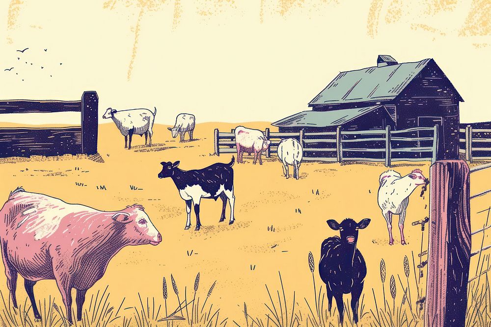 CMYK Screen printing farm animals | Free Photo Illustration - rawpixel