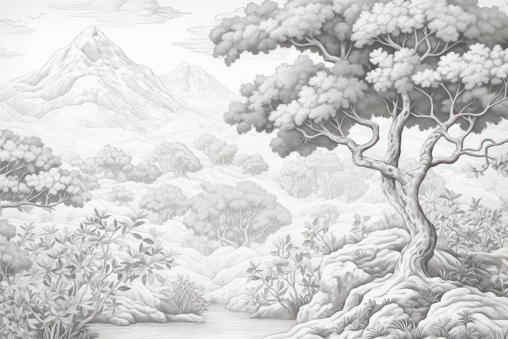 Seamless monotone tropical tree drawing | Premium Photo Illustration ...