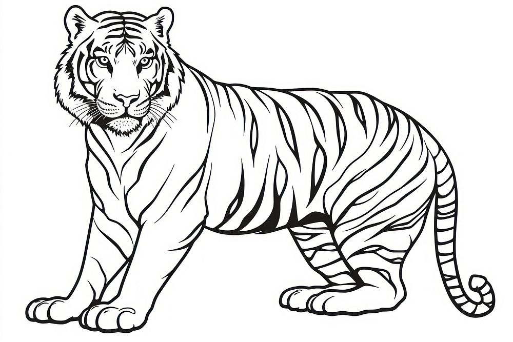 Tiger outline sketch wildlife drawing | Premium Photo Illustration ...