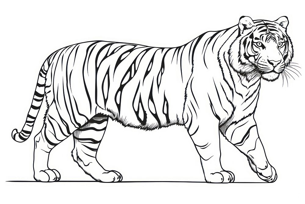 Tiger outline sketch wildlife drawing | Premium Photo Illustration ...
