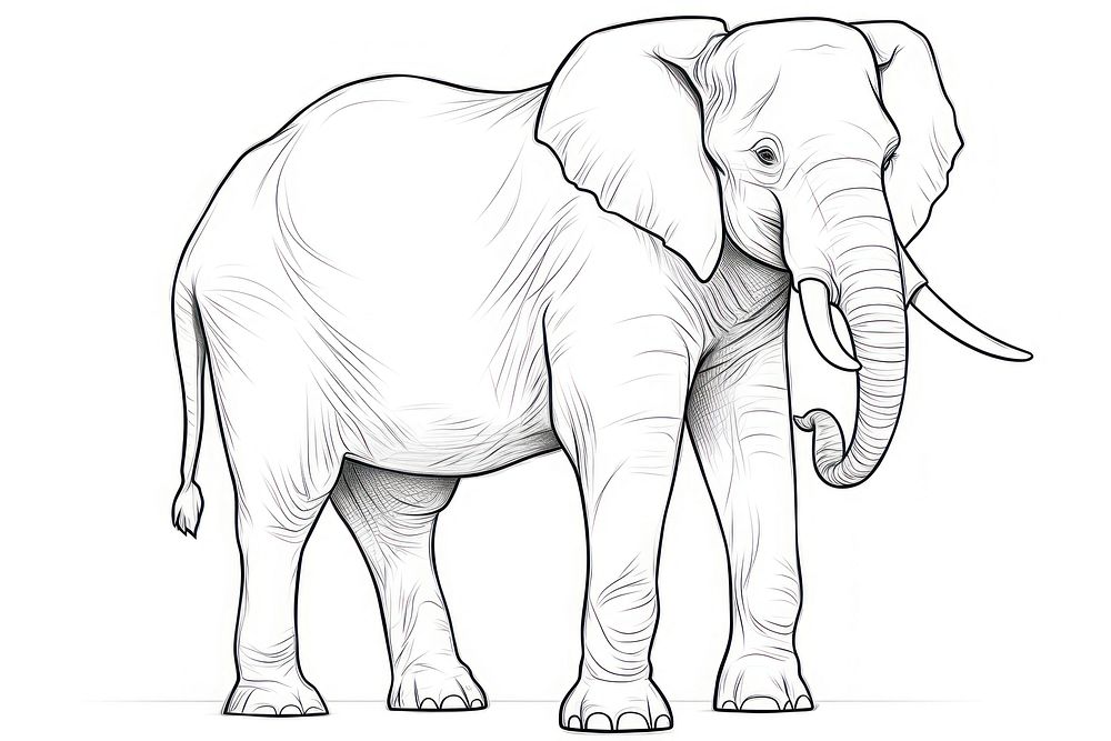 Elephant outline sketch wildlife drawing | Premium Photo Illustration ...